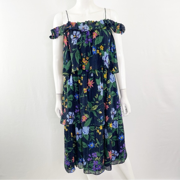 Club Monaco | Dresses | Club Monaco Navy Blue Floral Print Ruched ...